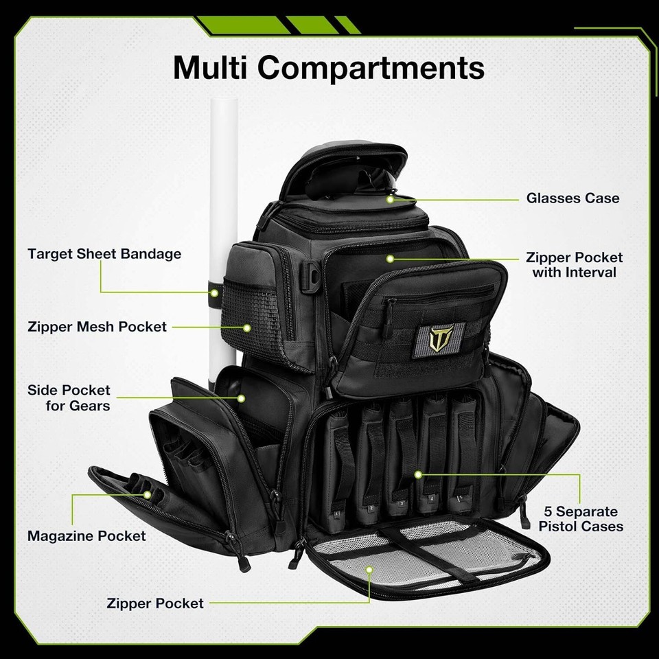 Military Tactical Range Backpack Gun Bag for Hand Gun and Ammo with ...