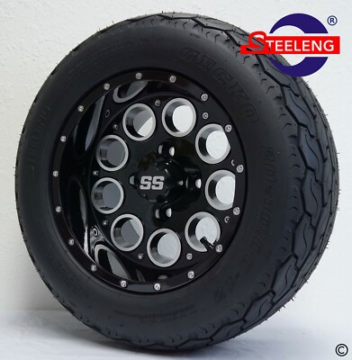 GOLF CART 12" BLACK PIONEER WHEELS/RIMS and 20"x10"-12" GECKO TURF ...