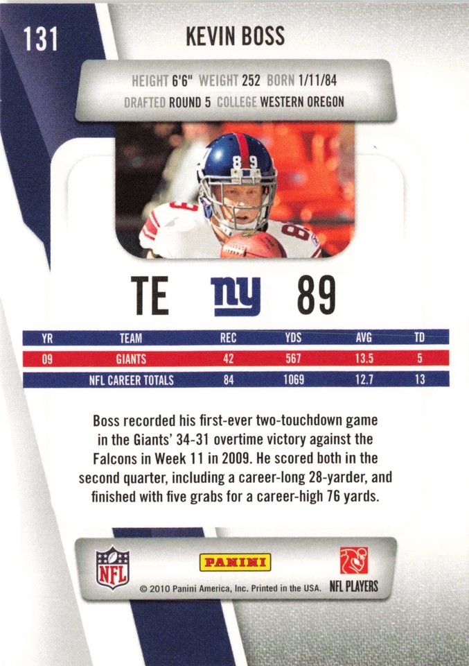 Kevin Boss 2010 Panini Prestige #131 New York Giants | eBay
