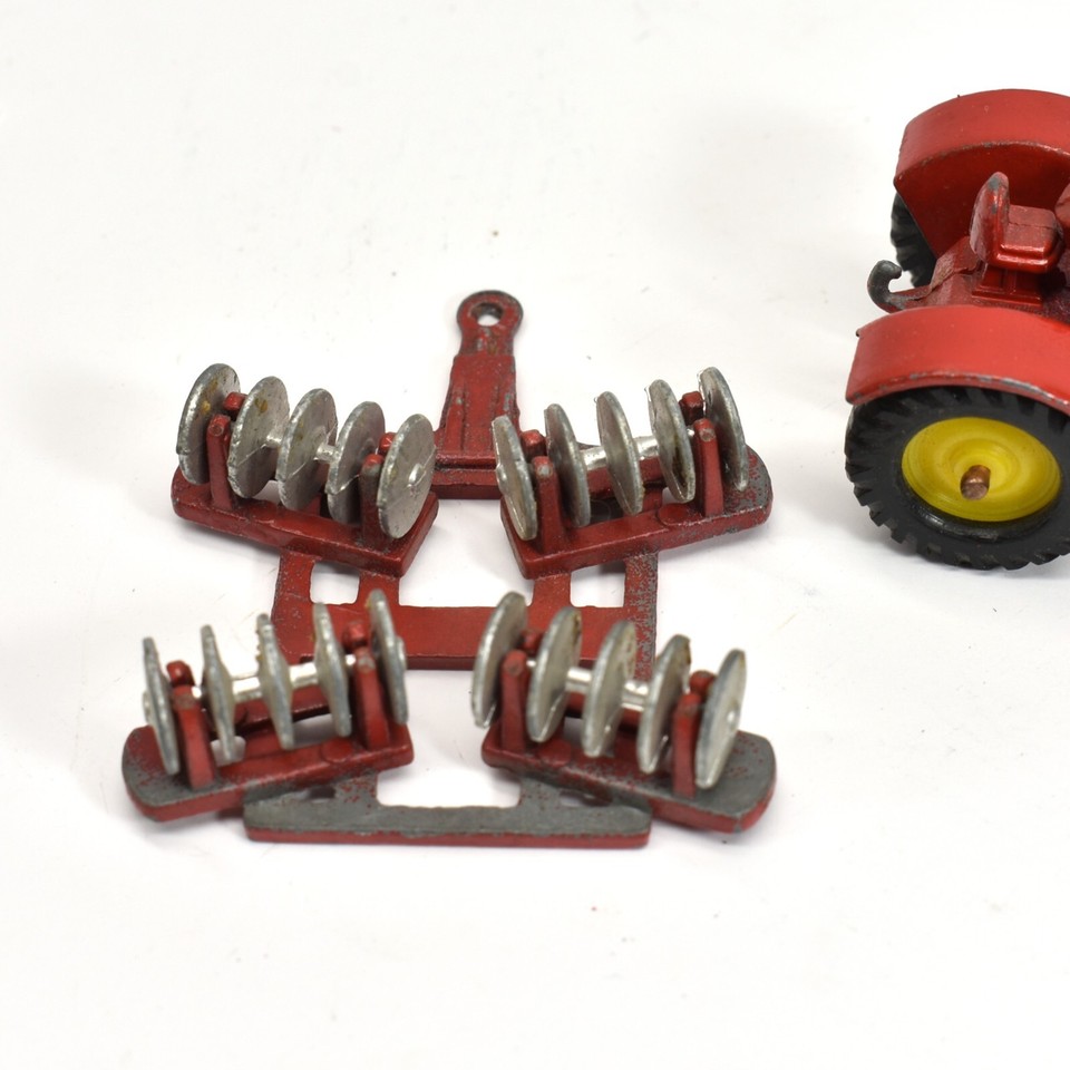 Vintage diecast Tootsie toy Red farm tractor with cart disc and plow | eBay