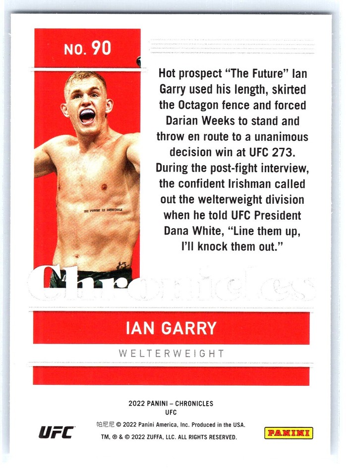 2022 PANINI CHRONICLES UFC BASE ROOKIE CARD RC #90 IAN GARRY | eBay