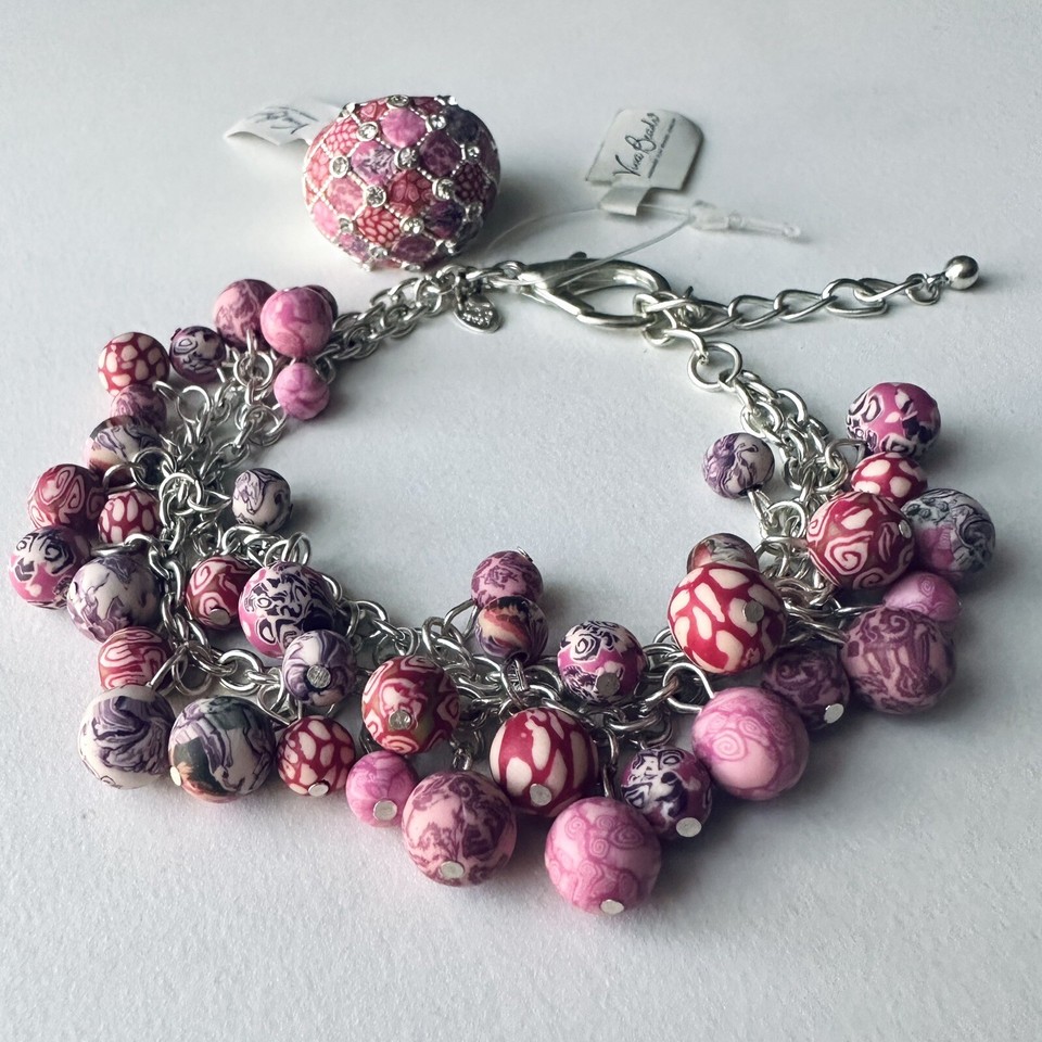 Viva Beads Handmade Clay Beads Chain Bracelet & Ring Lot NWT | eBay