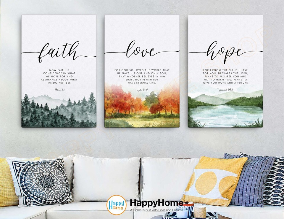 Faith Hope Love Bible Verse Wall Art Set Christian Bible Poster Home ...