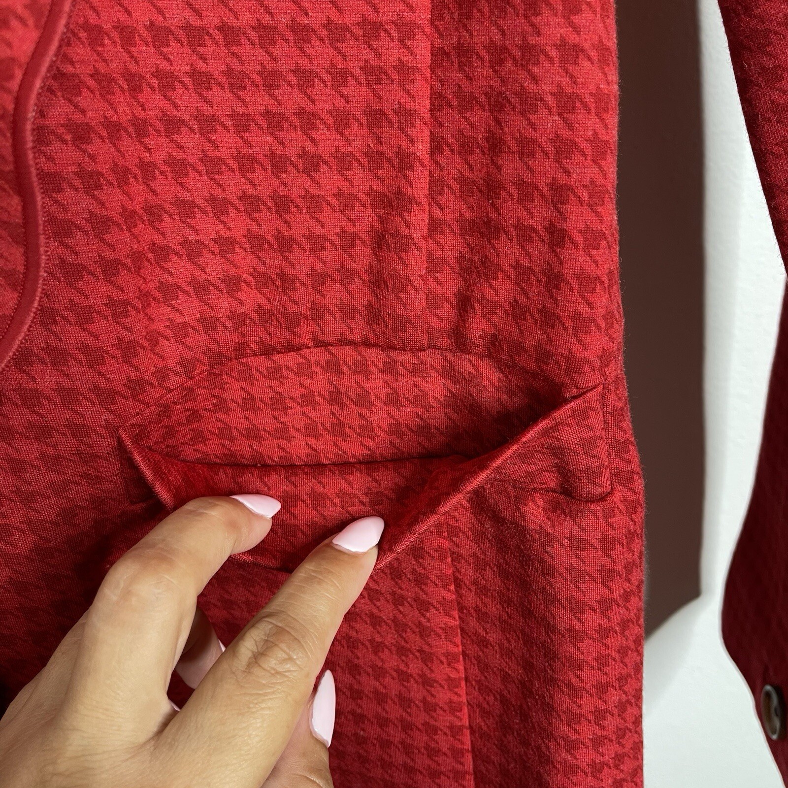 Cabi Red Celebration Jacket 3546 Houndstooth Long Ruffled Coat Button ...