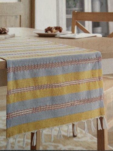 Threshold Target Table Runner Fringe 14x72” Yellow Blue New | eBay