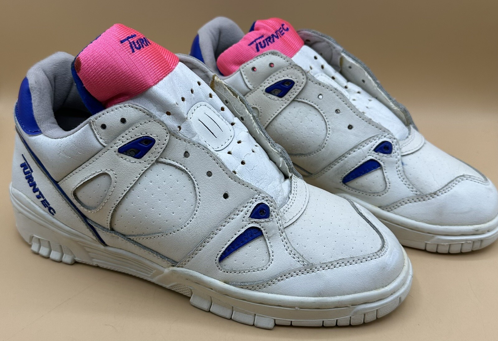 Vintage Turntec Sneakers White Pink Blue Shoes Size 7 - Gem
