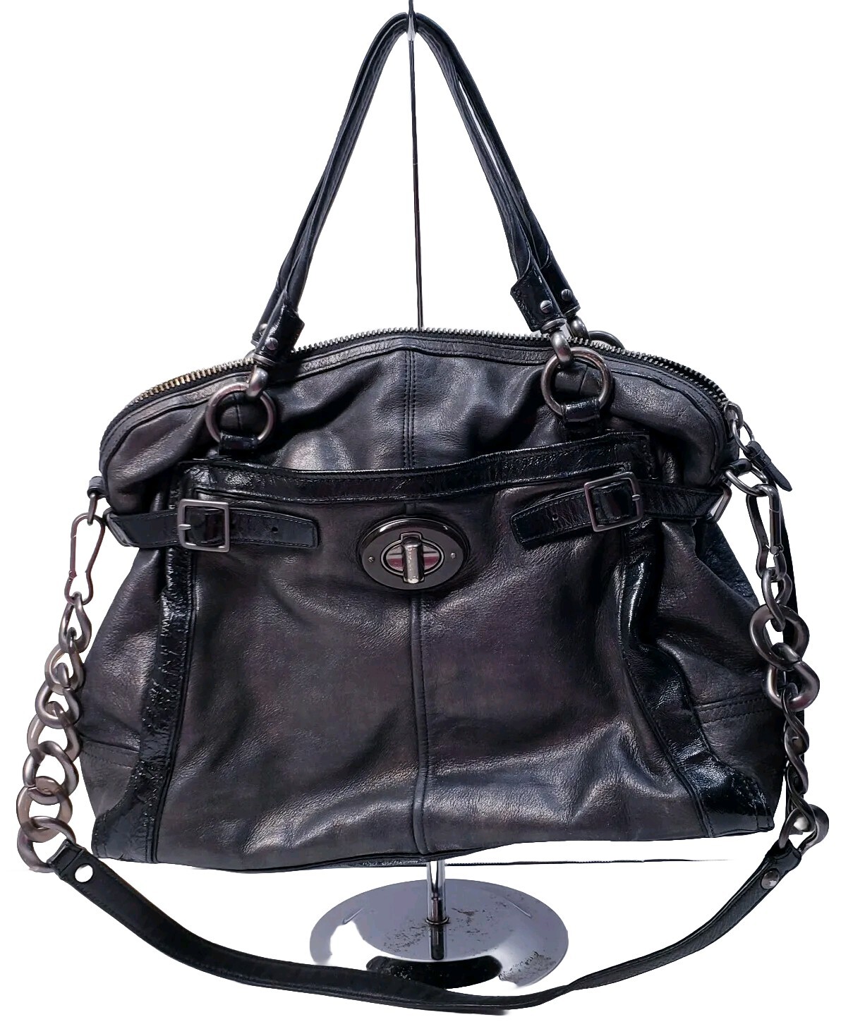 Coach Flagship Leather Ella Metallic Gray Black Satch… - Gem