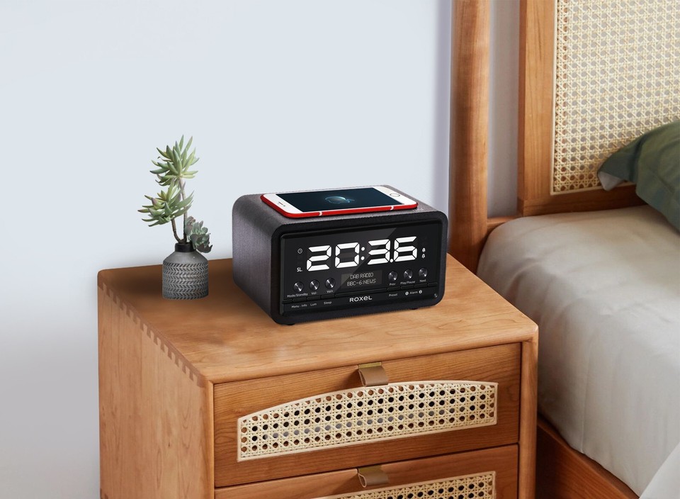 Bedside DAB/FM Radio with Wireless Phone Charging and Alarm - Roxel Nod ...