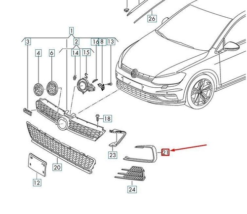 Volkswagen GOLF MK7 Front Bumper Right Grille Trim 5GE853666C9B9 NEW ...