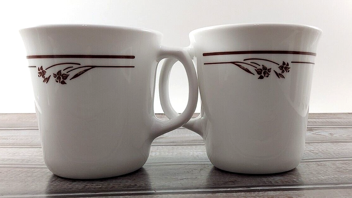 4) Vintage Corelle Corningware Melody Pattern Mugs Cups Brown Floral ...