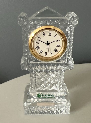 Vintage GALWAY Irish Crystal Grandfather Clock Desk Clock 4.25" Trimmed ...