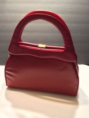 Vintage Verdi Purse / Handbag Red Faux Leather With Gold Hardware ...