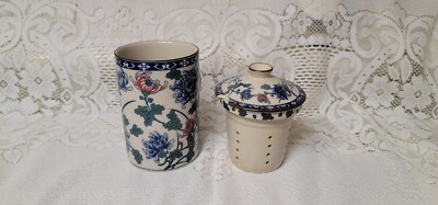 Vintage Chinese Jing Fu Blue Chrysanthemum Tea Cup With Built In ...