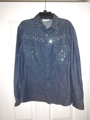 Lew Magram collection New York women's denim shirt studded medium | eBay