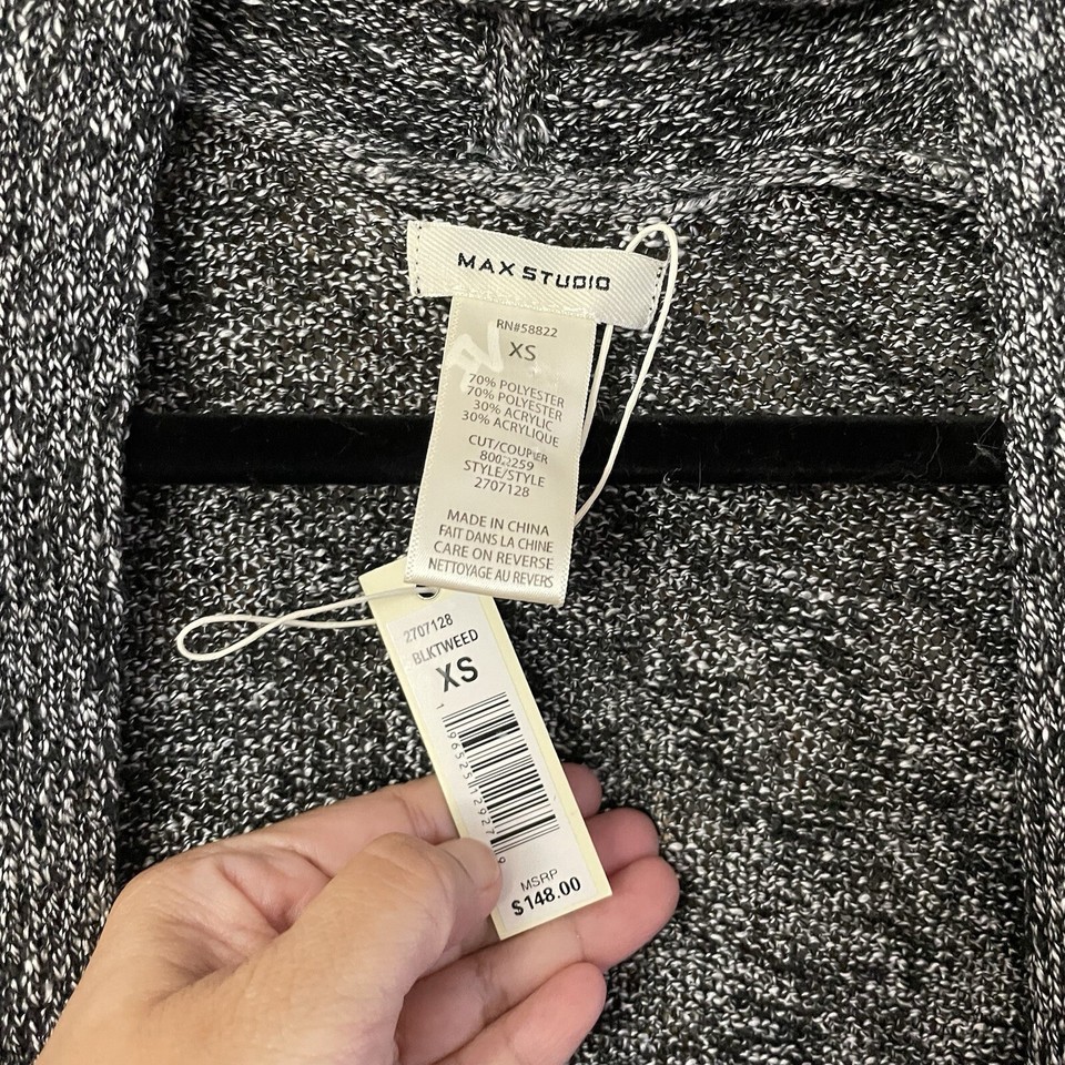 Max Studio Long Open Cardigan Black Tweed Cozy Kimono Women's Sz XS NWT ...