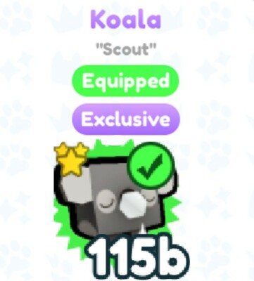 Koala Pet Exclusive on Pet Sim Simulator X 99 PSX on Roblox game | eBay