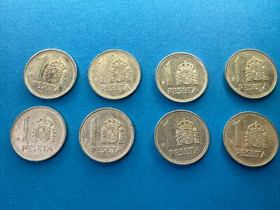 SET 8 COINS MONETE SPAGNOLE PTAS PESETA PESETAS CARLOS I REY DE ESPANA ...