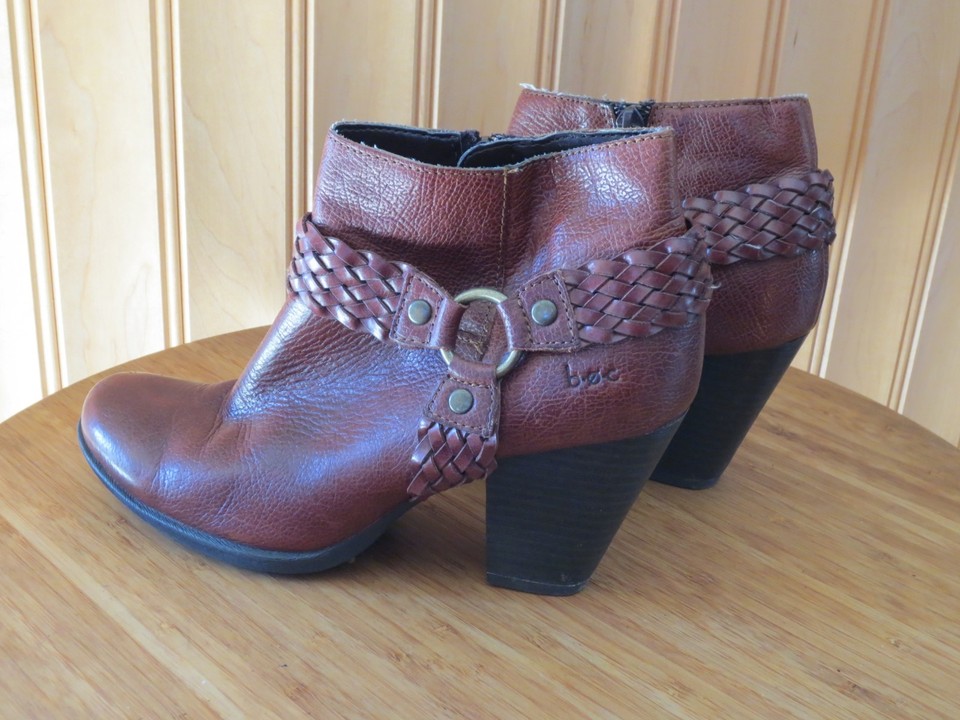 BOC Born Cognac Leather Braided Harness Zip Ankle Boots Sz 5 Style ...
