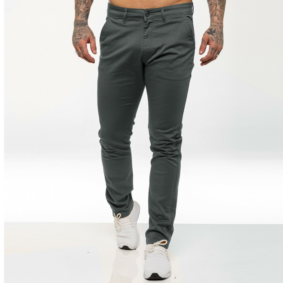 Enzo Mens Chino Trousers Slim Fit Stretch Cotton Jeans Pants All Waist ...