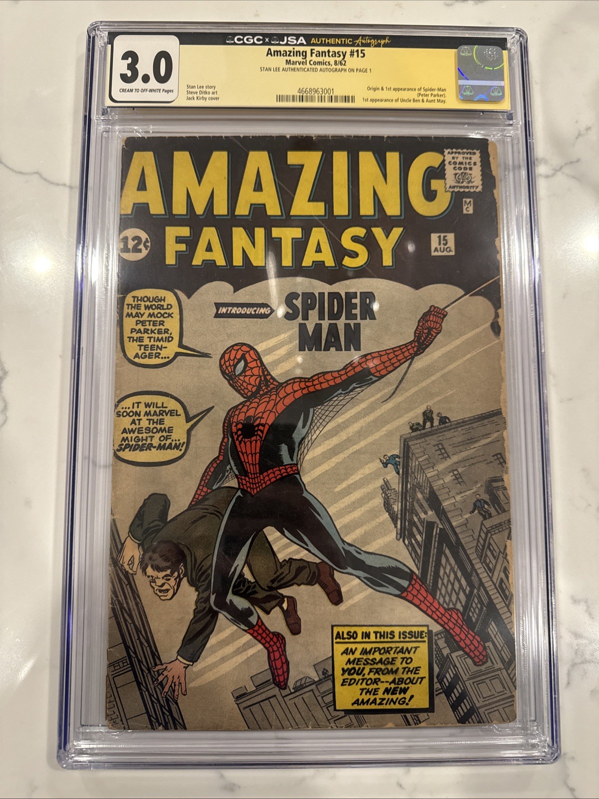 Amazing Fantasy #15 - CGC 3, Signed by Stan Lee, Origin & 1st App of ...
