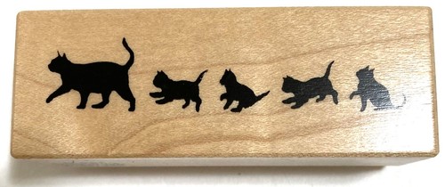 Mama Cat Kittens in a Line Rubber Stamp Wood Mount PSX Designs 1x2.75 ...