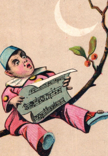 1880s Victorian Fantasy Trade Card Cute Clown Crescent Moon Tree F125 ...