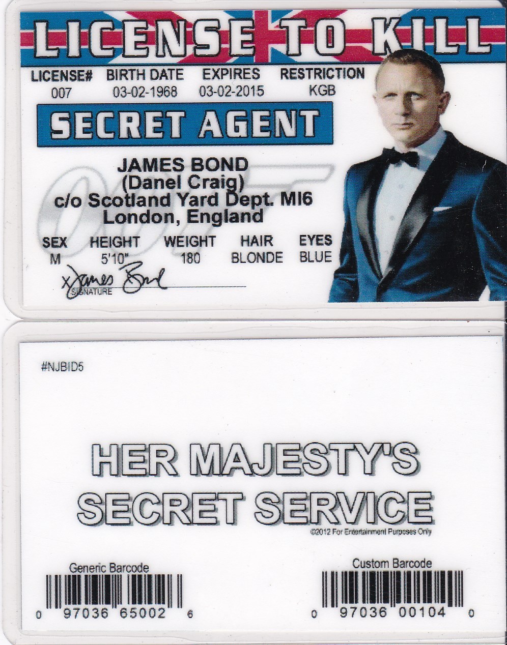 Daniel Craig MI6 Scotland Yard James Bond 007 drivers License to Kill ...
