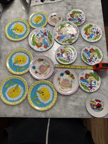 Vintage Metal Kids Play Plates | eBay
