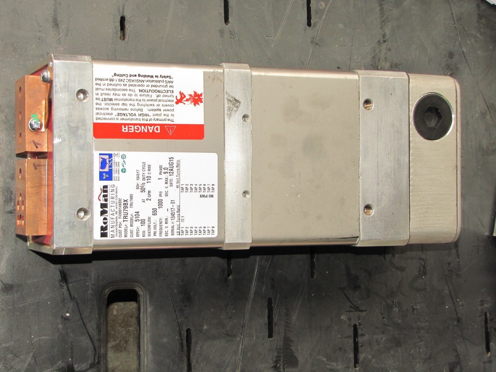 ROMAN WELDING TRANSFORMER Model: TRU79BX SPEC: 5104 100KVA 1000Hz 650V ...