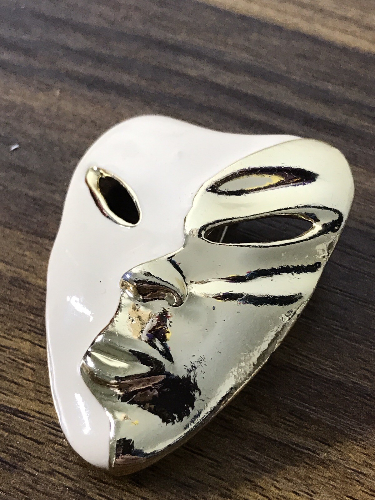 3 Vintage Comedy Tragedy Theater Face Matte Pin Brooch - Gem