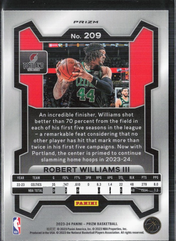 2023-24 Panini Prizm #209 Robert Williams III Prizms Ice Portland Trail ...