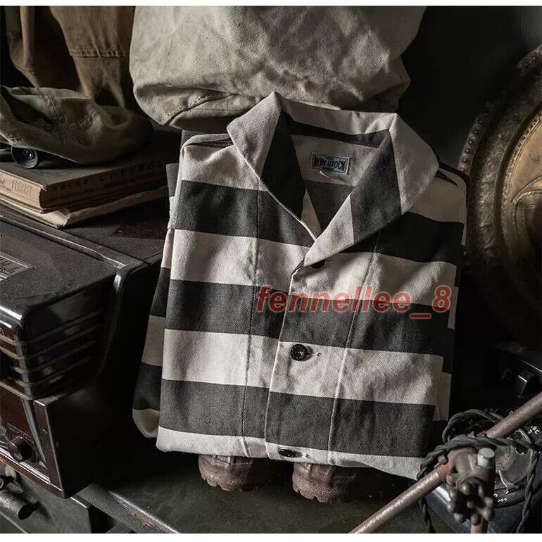 NON STOCK Retro Men's Prison Stripe Shawl Collar Jacket Motorcycle ...