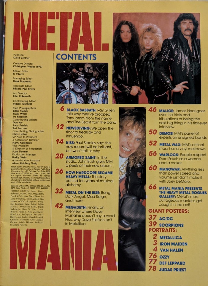 Rock Scene: Metal Mania Magazine June 1987 KISS, Sabbath, Megadeth ...