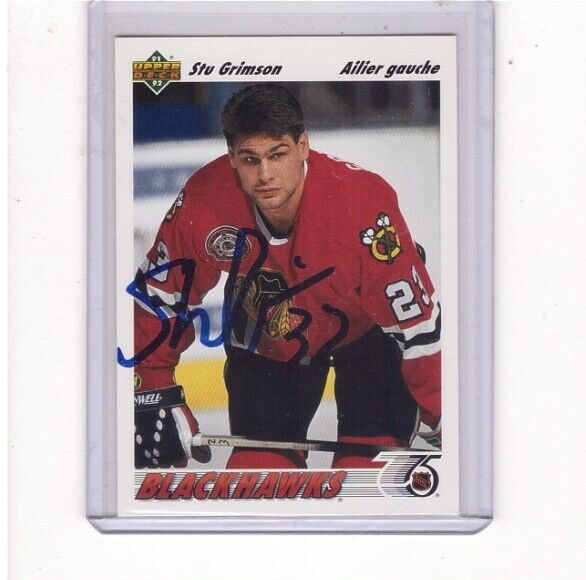 STU GRIMSON SIGNED 1991-92 UD FRENCH ROOKIE HOCKEY CARD #416 TTM ...