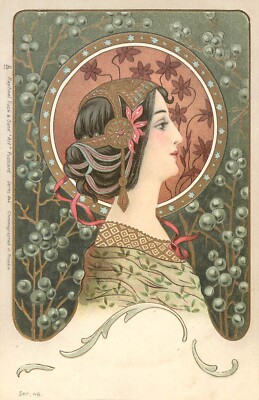 Tuck Art Nouveau Postcard 844 Woman Unusual Headpiece Berries | eBay