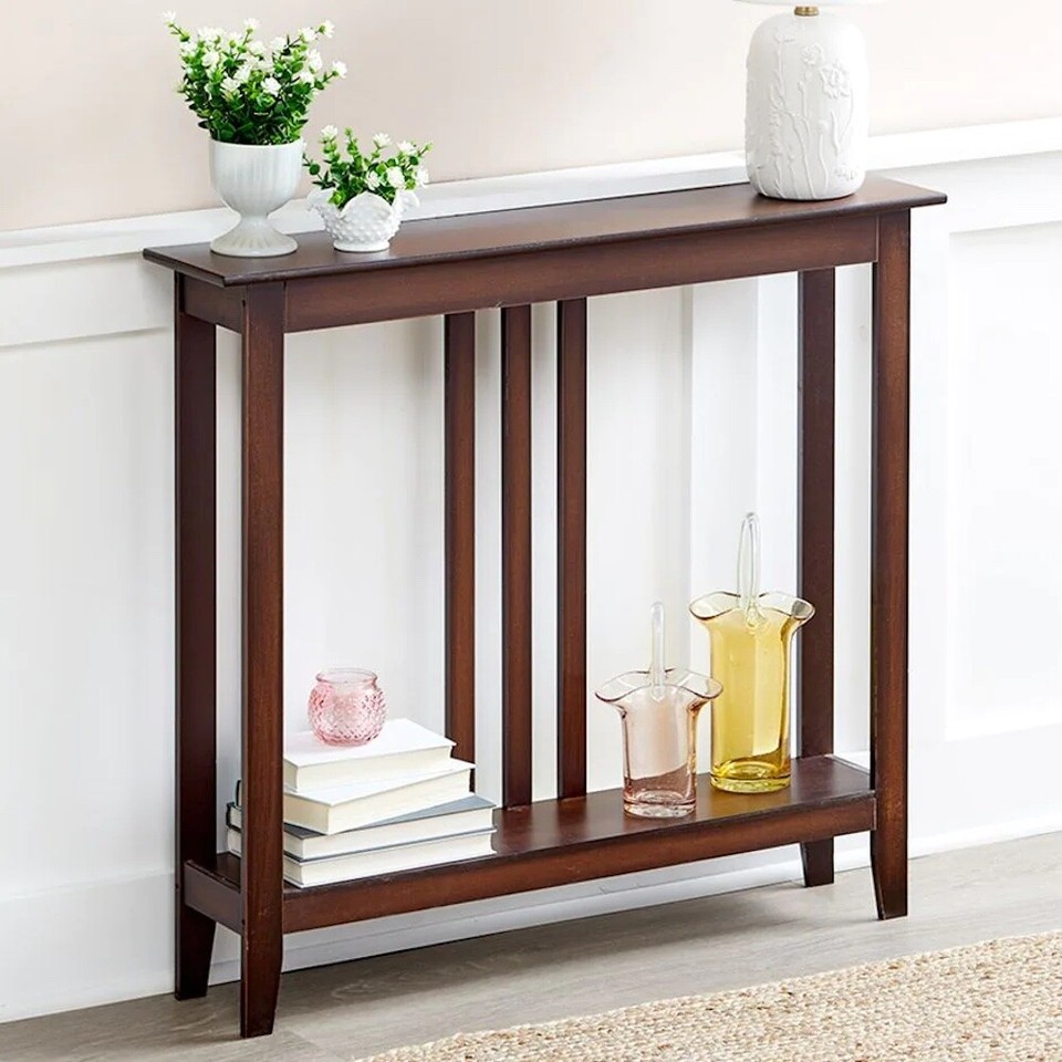 Slim Space Saving Accent Table Wooden Narrow Hallway Entry Sofa Storage ...