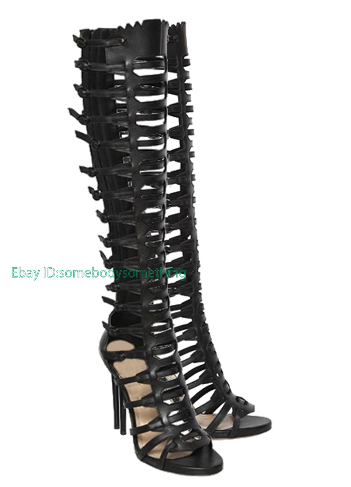 Womens Open Toe Knee Thigh High Gladiator Sandal Boots High Slim Heels ...