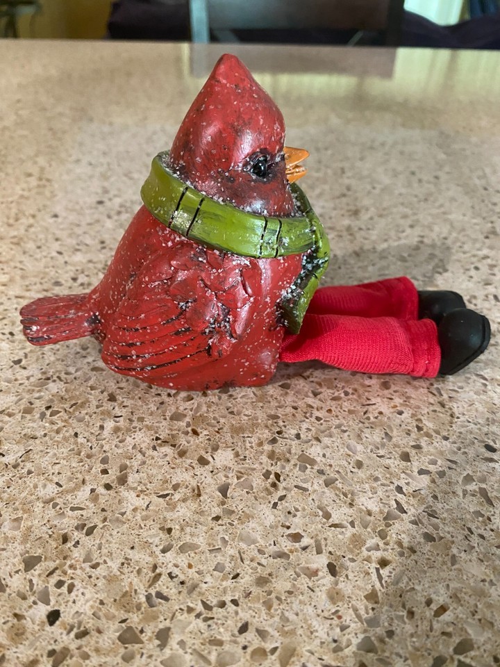 Red Cardinal Christmas Holiday Decor Sits on Shelf w/Dangling Legs Xmas ...