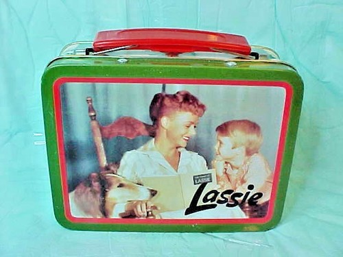 LASSIE TIN LUNCH BOX RED HANDLE 4 3/4" X 5 3/4" GREAT LUNCH BOX ...