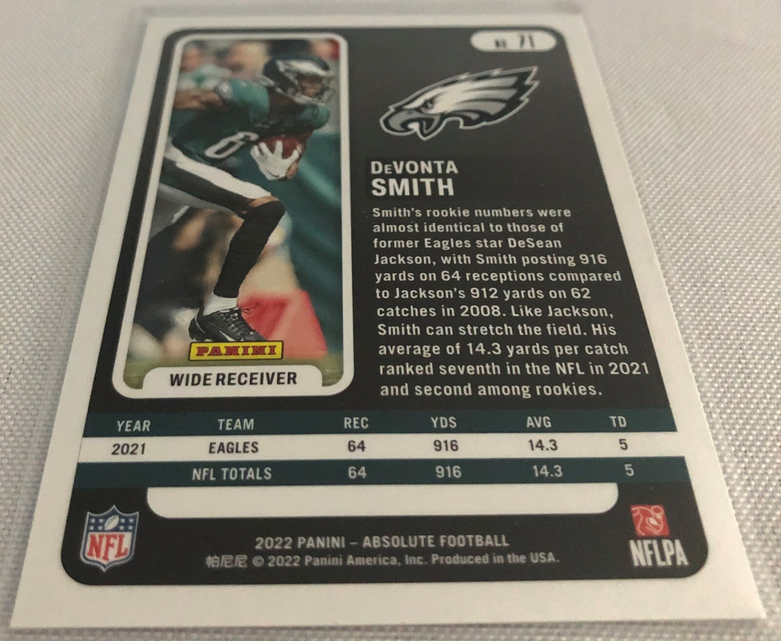 2022 Panini Absolute Football DeVonta Smith Philadelphia Eagles base ...