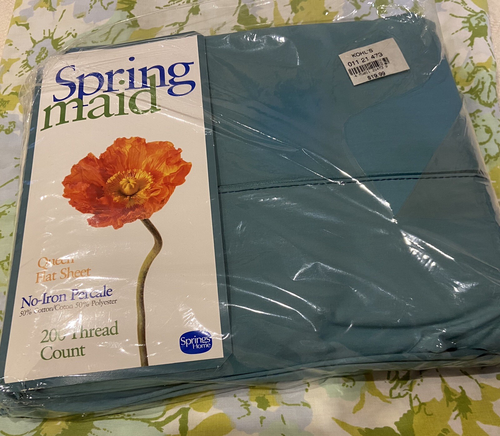 Vtg ‘90’s Solid Teal Springmaid No-Iron Percale Queen Flat Sheet New ...
