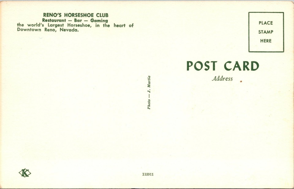 Vtg Reno Nevada NV Horseshoe Club Casino Restaurant Bar Postcard | eBay