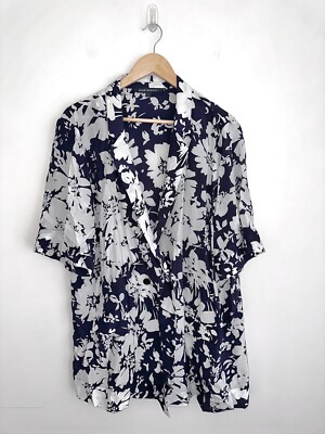 Sportscraft Navy & White Floral Double Breasted Soft Tunic Blazer Size ...