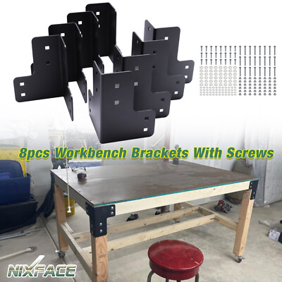 8pcs Workbench Corner Brackets Kit Steel w/Screws 4x4 for DIY Workbench ...