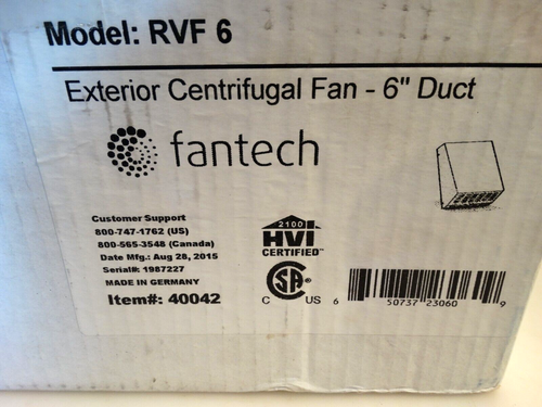FANTECH RVF 6 Exterior Wall Mount, 6" Centrifugal Duct Fan, 242 CFM | eBay