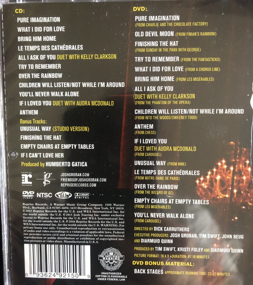 Josh Groban ‘Stages Live’ Exclusive Limited Edition CD + DVD NEW Rare ...