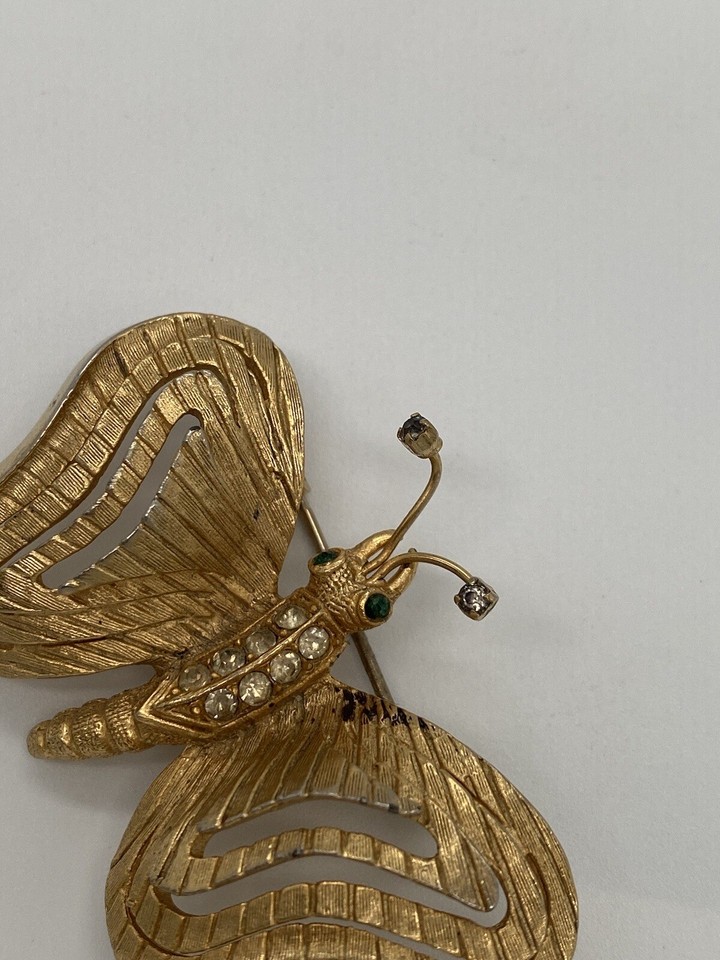 Vintage DeNicola Butterfly Insect Gold Tone Brooch Pin Green Jewels ...