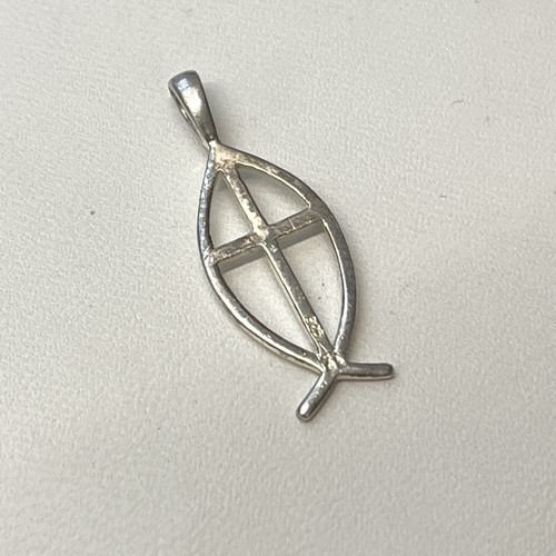 Sterling Silver 925 Cross Fish Ichthus Diamond Cut Small Charm Pendant ...