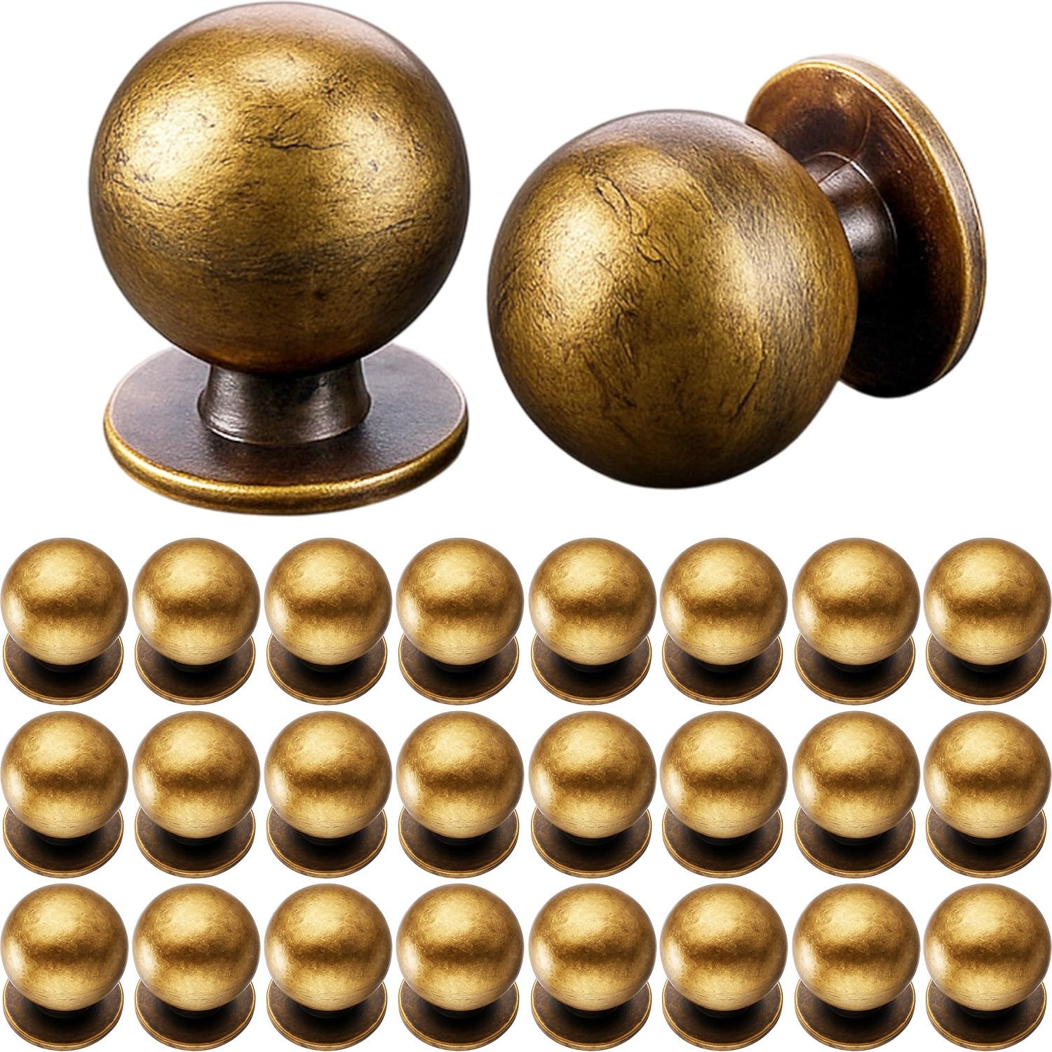 24 Pack 1 Inch Diameter Round Solid Vintage Antique Brass Cabinet Knobs ...