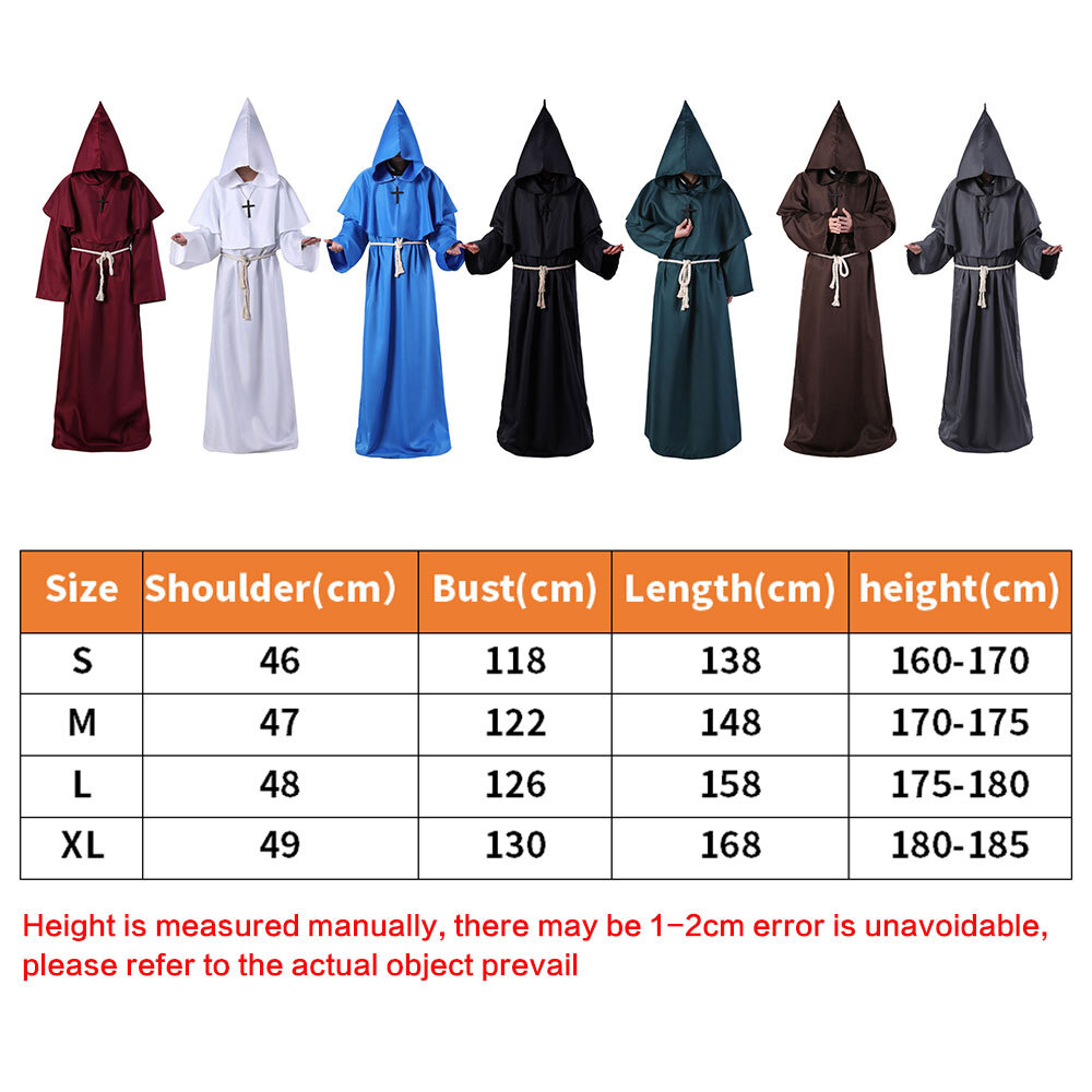 Adult Halloween-Mens Monk Cosplay Robe Cloak Capes Friar Medieval ...
